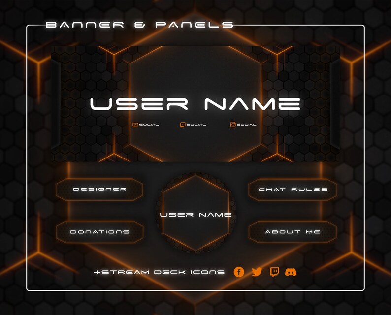 Hexagon Animated Overlay/geometric Neon Theme/animated Twitch Overlay/complete Stream Overlay ...
