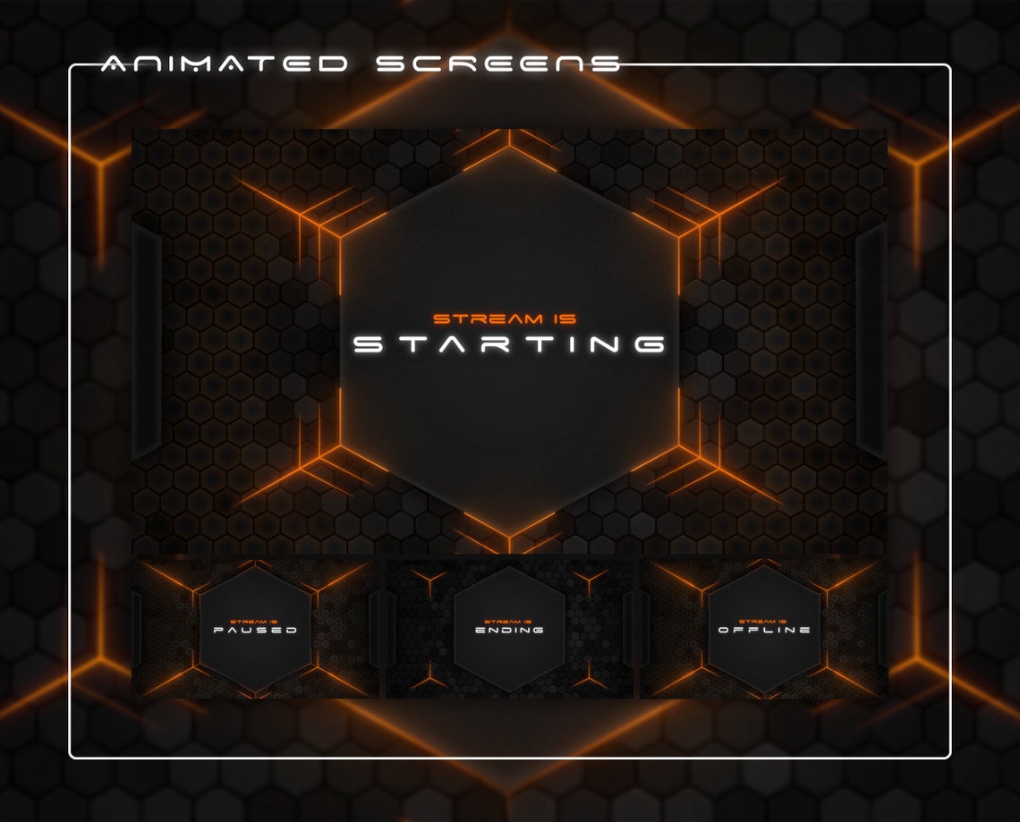 Hexagon Animated Overlay/geometric Neon Theme/animated Twitch Overlay/complete Stream Overlay ...