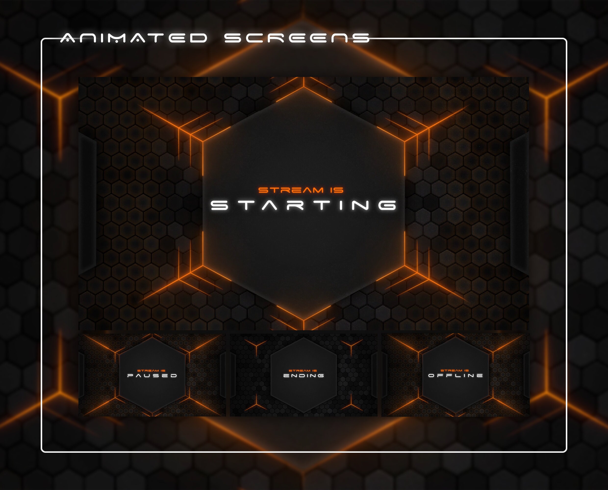 Hexagon Animated Overlay/geometric Neon Theme/animated Twitch Overlay/complete Stream Overlay ...