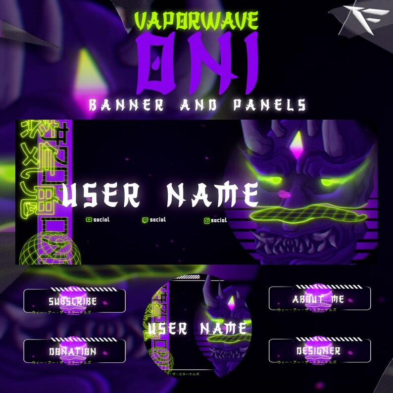 Vaporwave ONI Animated Stream Package/japanese Aesthetic/oni/futuristic ...