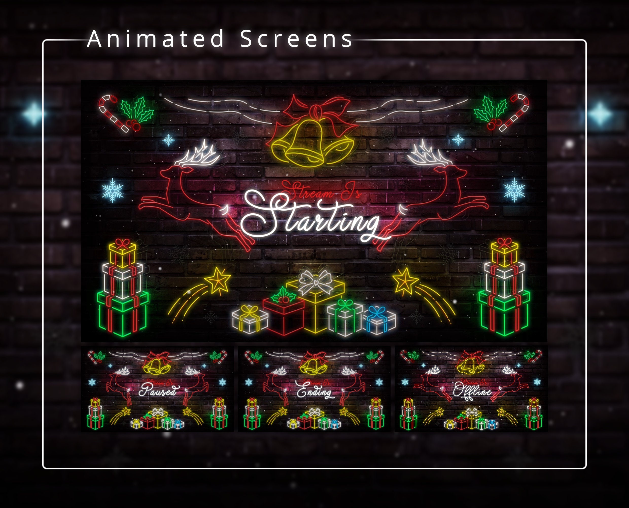 Christmas Neon Animated Stream Overlays: Holiday Twitch Set - Etsy