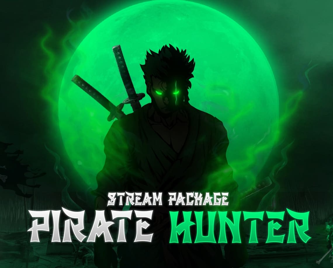 Pirate Hunter Animated Stream Overlay: Anime Theme, Twitch Panels ...