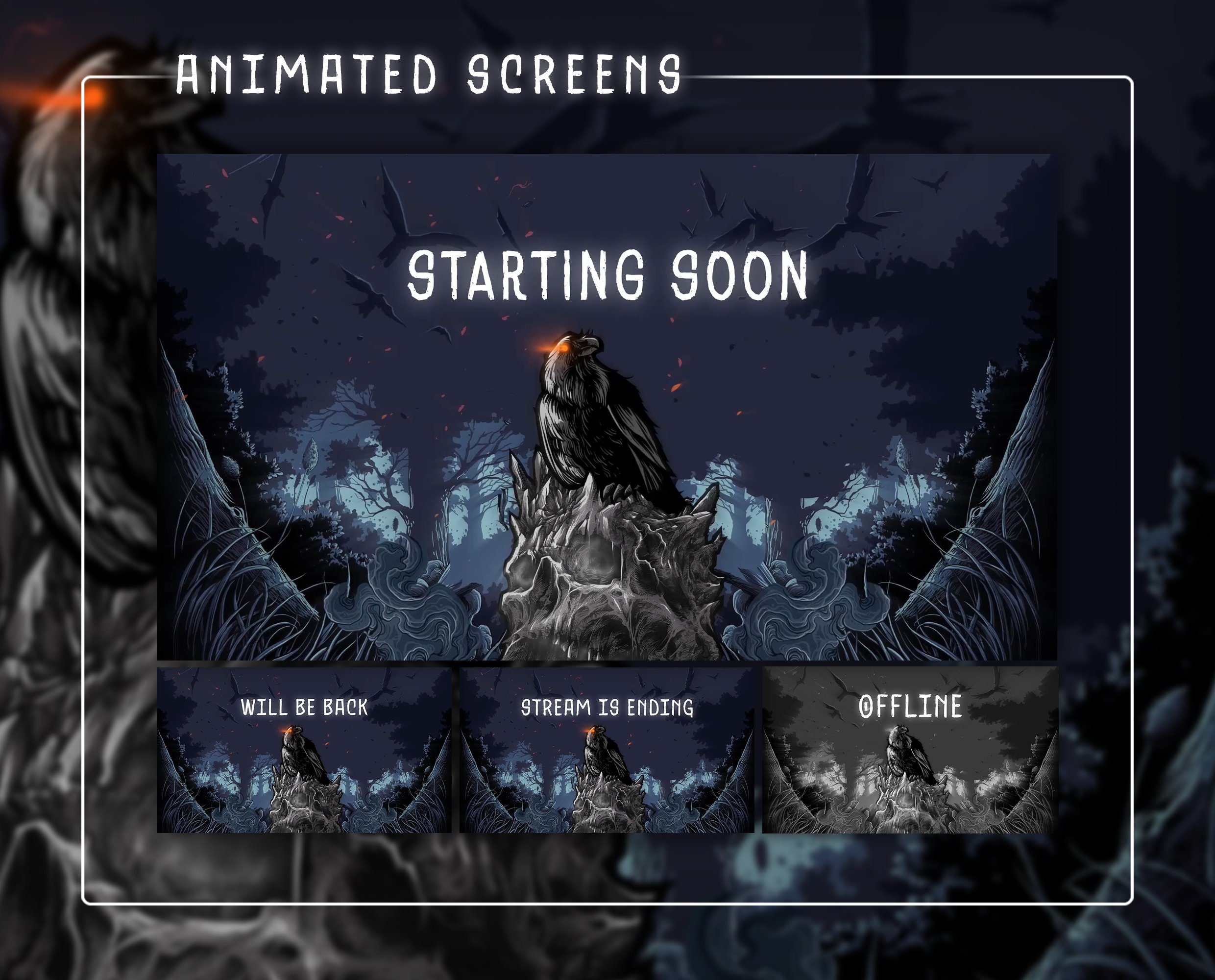 Karasu Animated Stream Screens/horror Theme/crows Overlay/dark ...