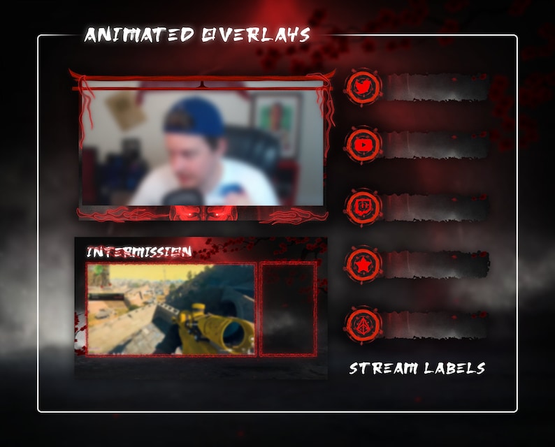 ONI Animated Stream Overlay: Dark Japanese Theme Twitch Pack - Etsy