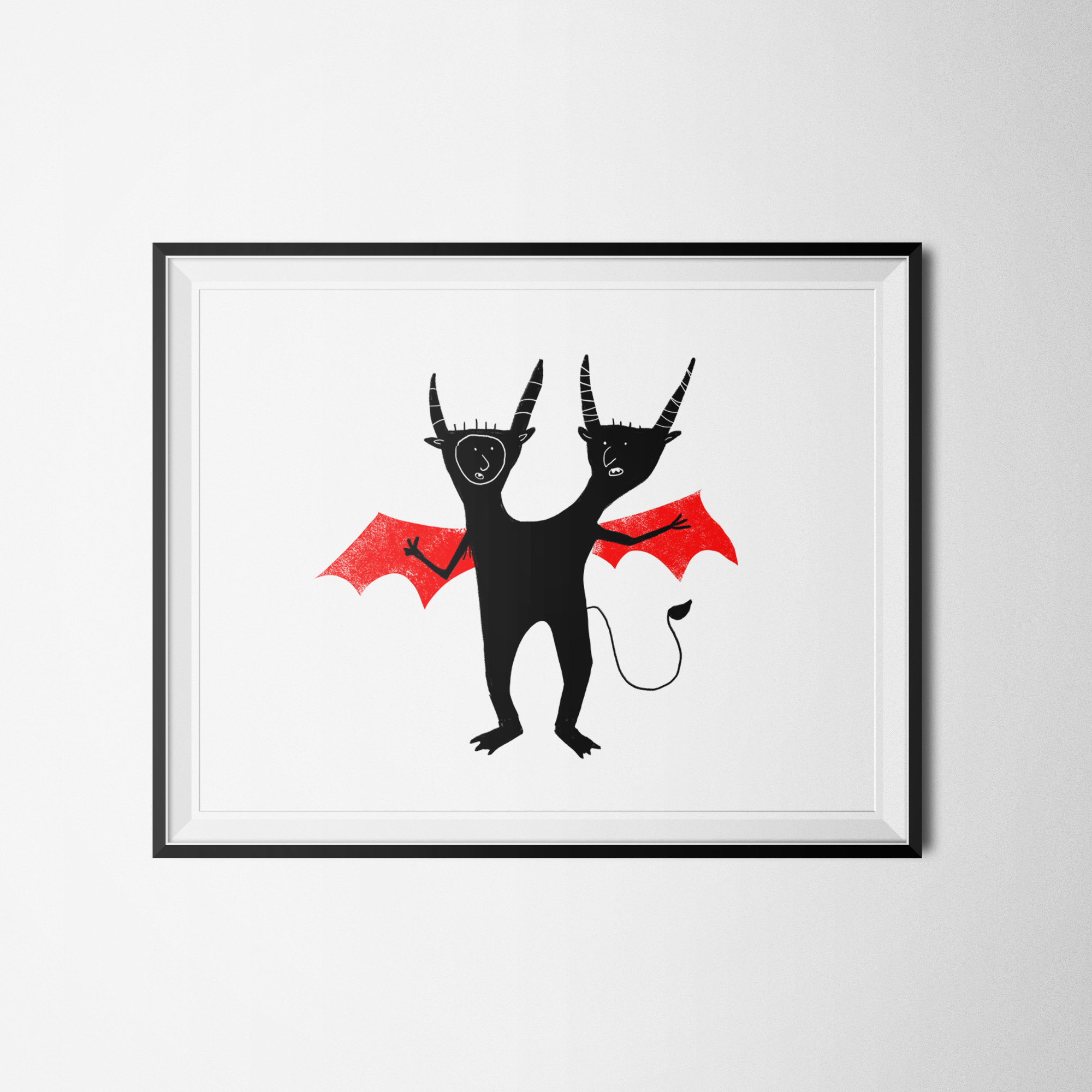 Two Headed Devil , Poster Print, Wall Decor Poster. Minimalist Poster ...