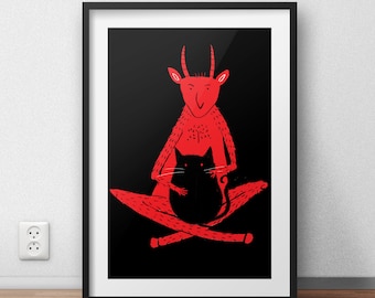 Devil and Cat, Poster Print, Wall Decor Poster. Minimalist Poster, Wall ...