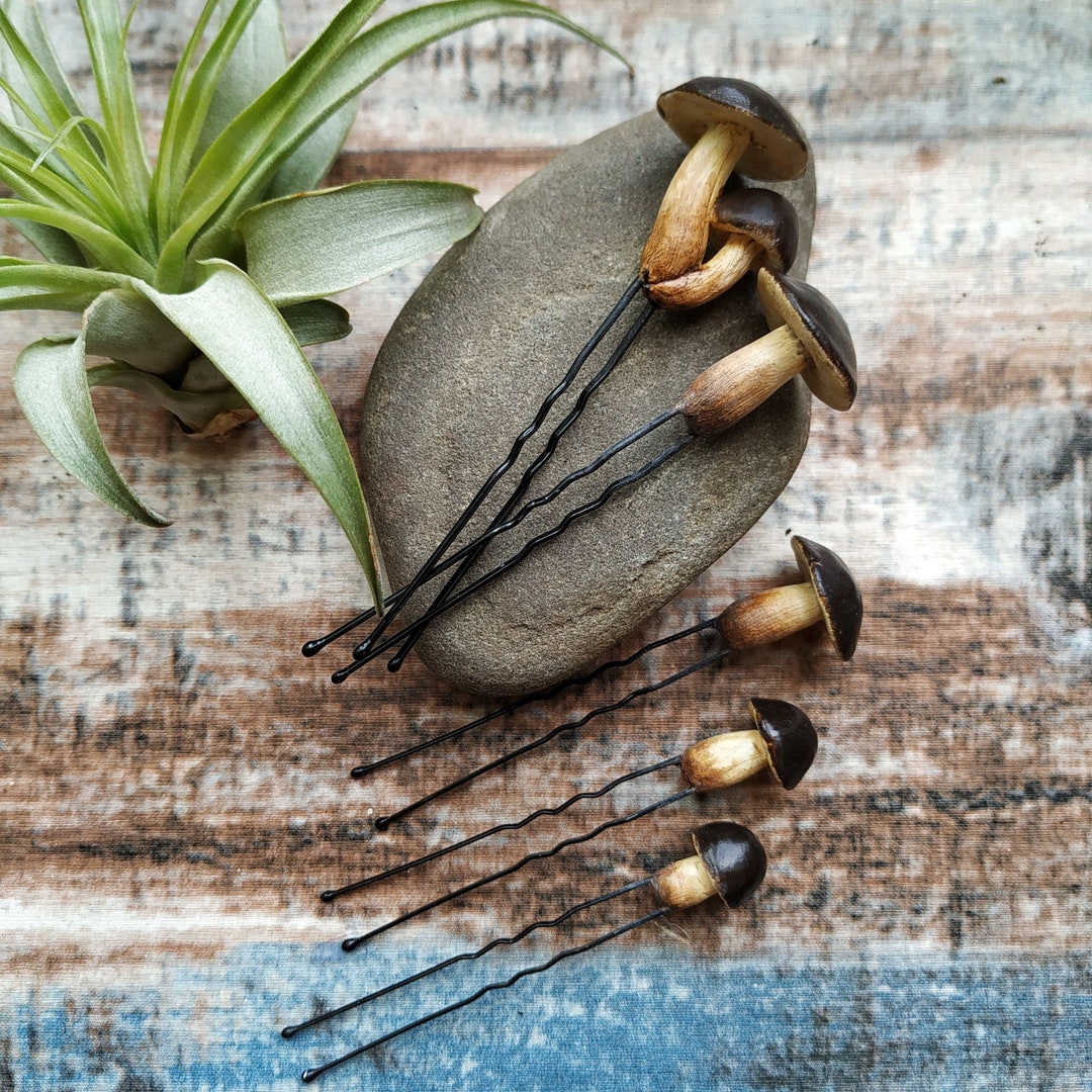 Handmade Boletus Mushroom Hair Pins Set, Goblincore Forest Hair ...