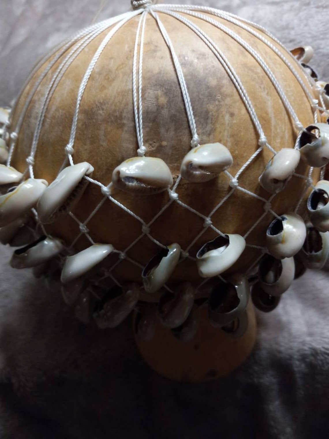 African Cowery Shell Natural Shekere West Hand Held Shaker Gourd Rattle ...