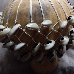 African Cowery Shell Natural Shekere West Hand Held Shaker Gourd Rattle ...