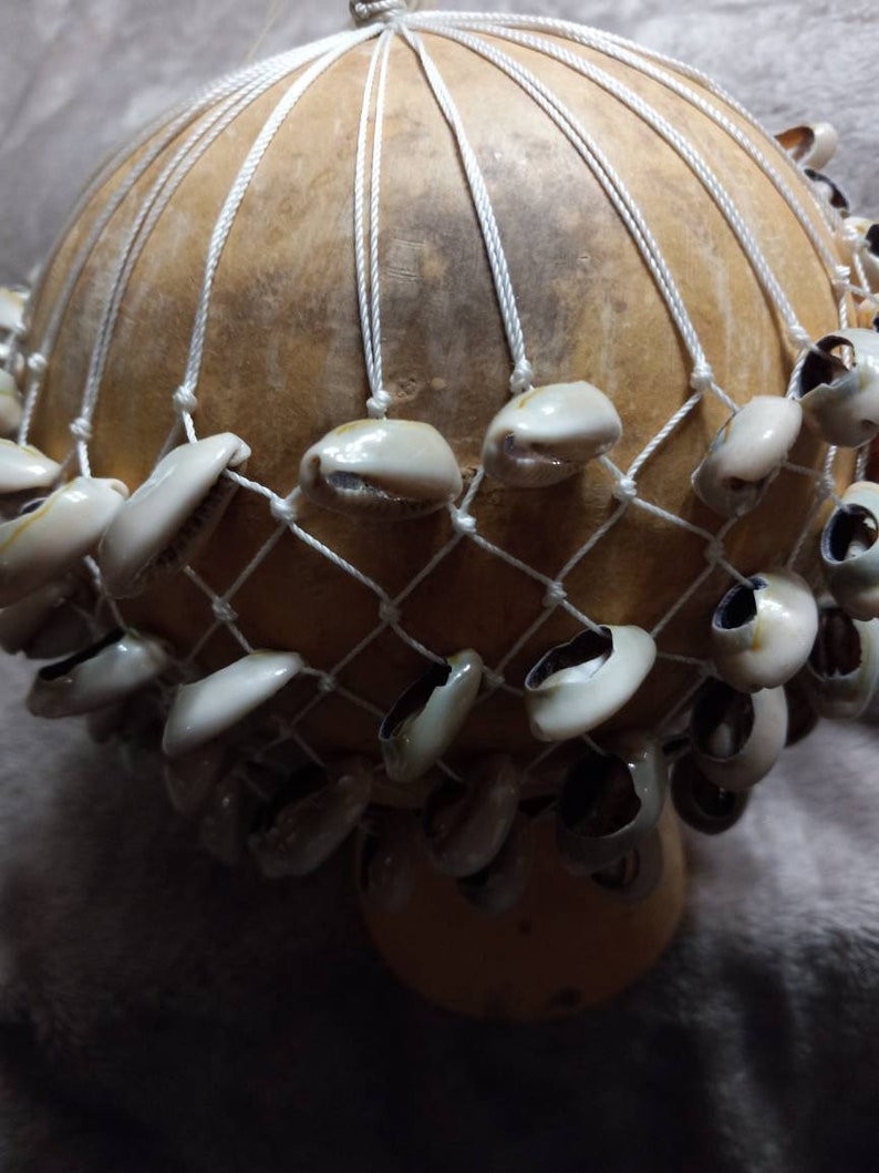African Cowery Shell Natural Shekere West Hand Held Shaker Gourd Rattle ...