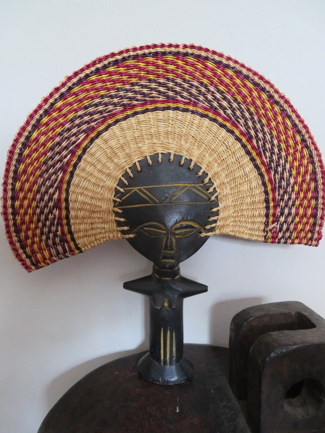 Juneteenth African Fertility Doll Fan Ashanti Statue Natural Hand Woven ...