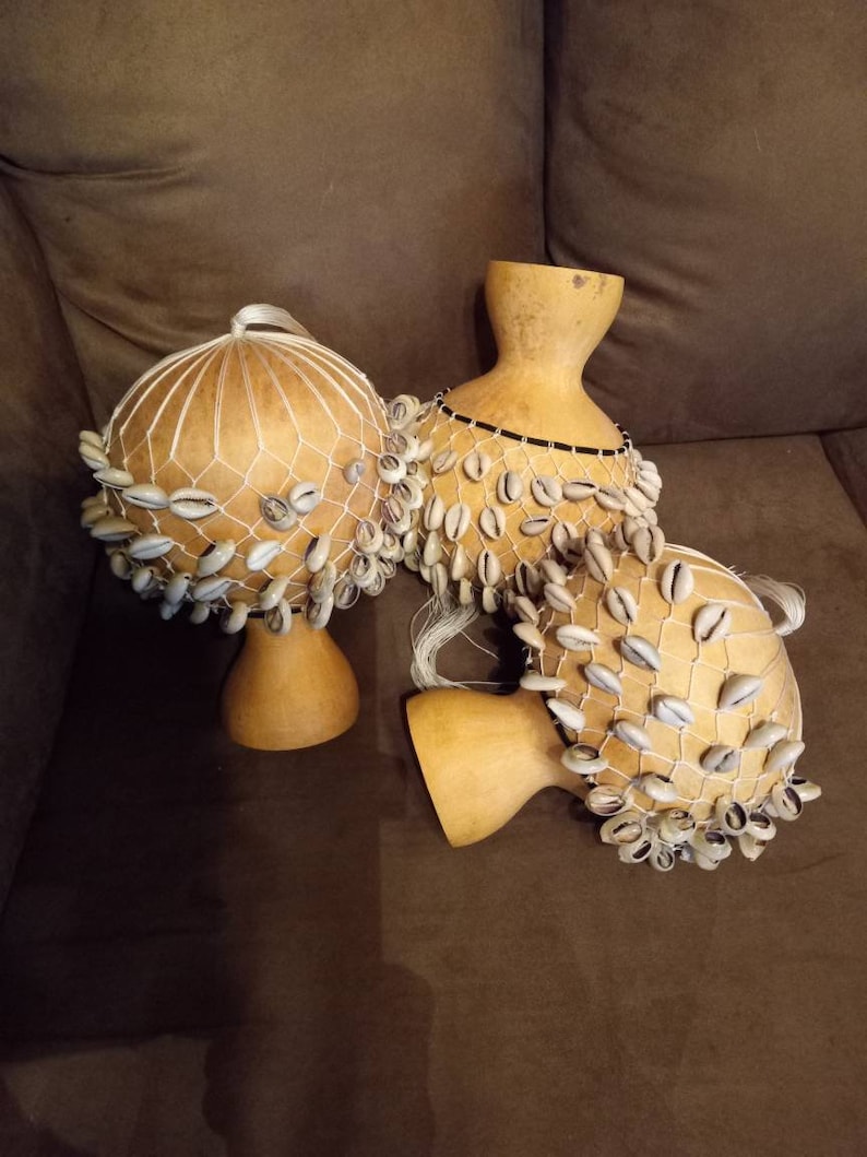 African Cowery Shell Natural Shekere West Hand Held Shaker Gourd Rattle ...