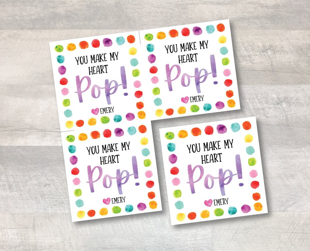Make My Heart Pop Valentine Cards - 3"x3" | Printable Valentine Cards ...