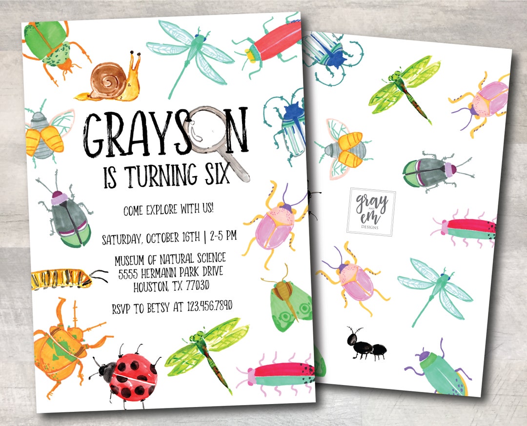 Bug Birthday Invitation Digital or Printed Invitations - Etsy