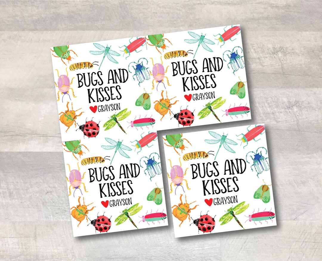 Bugs and Kisses Valentine Cards - 3"x3" | Printable Valentine Cards ...