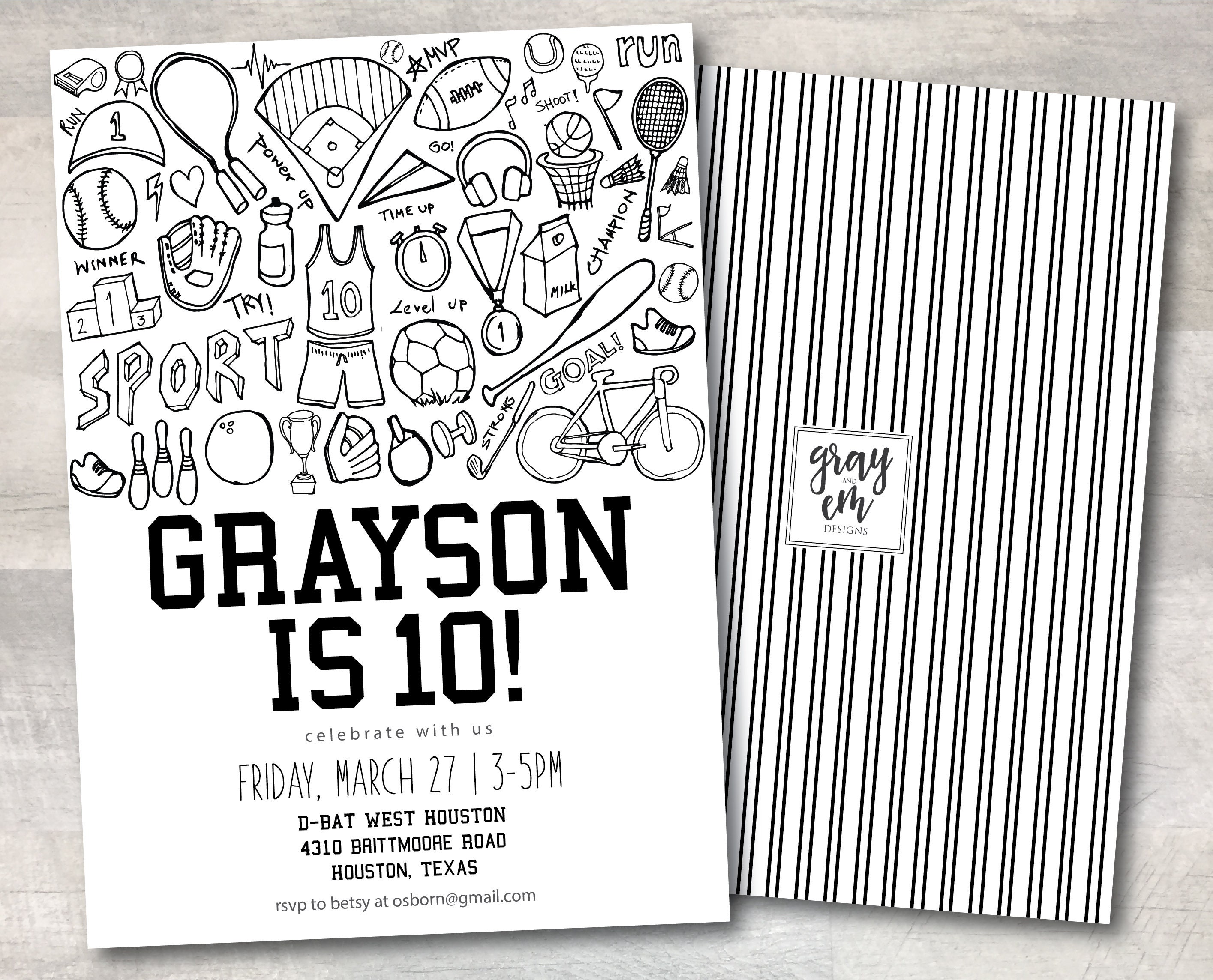 Sports Doodles Birthday Invitation Digital or Printed Invitations - Etsy