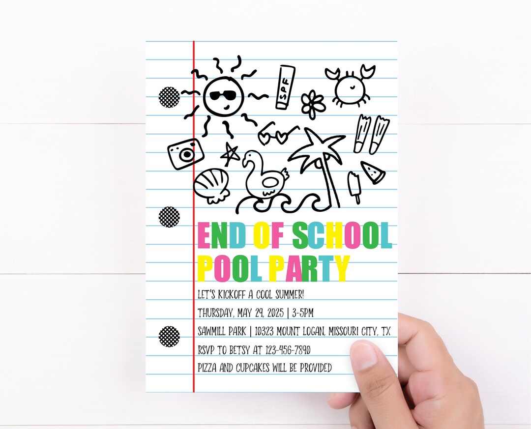 End of School Party Invitation | Digital or Printed Invitations - Etsy
