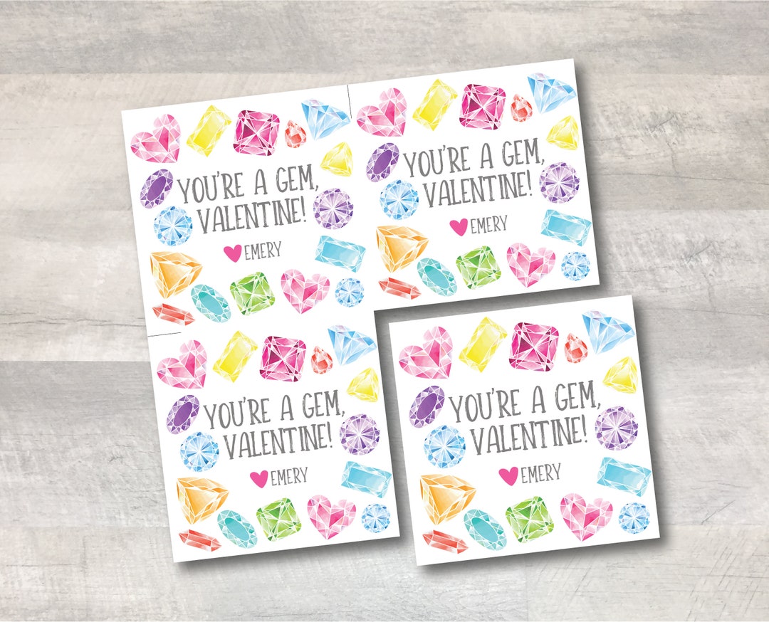 You're A Gem Valentine Cards 3x3 Printable Valentine Cards Digital Card ...