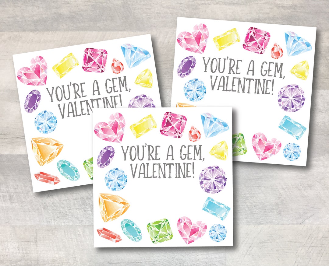 You're A Gem Valentine Cards XL 4x4 Printable Valentine Cards Digital ...