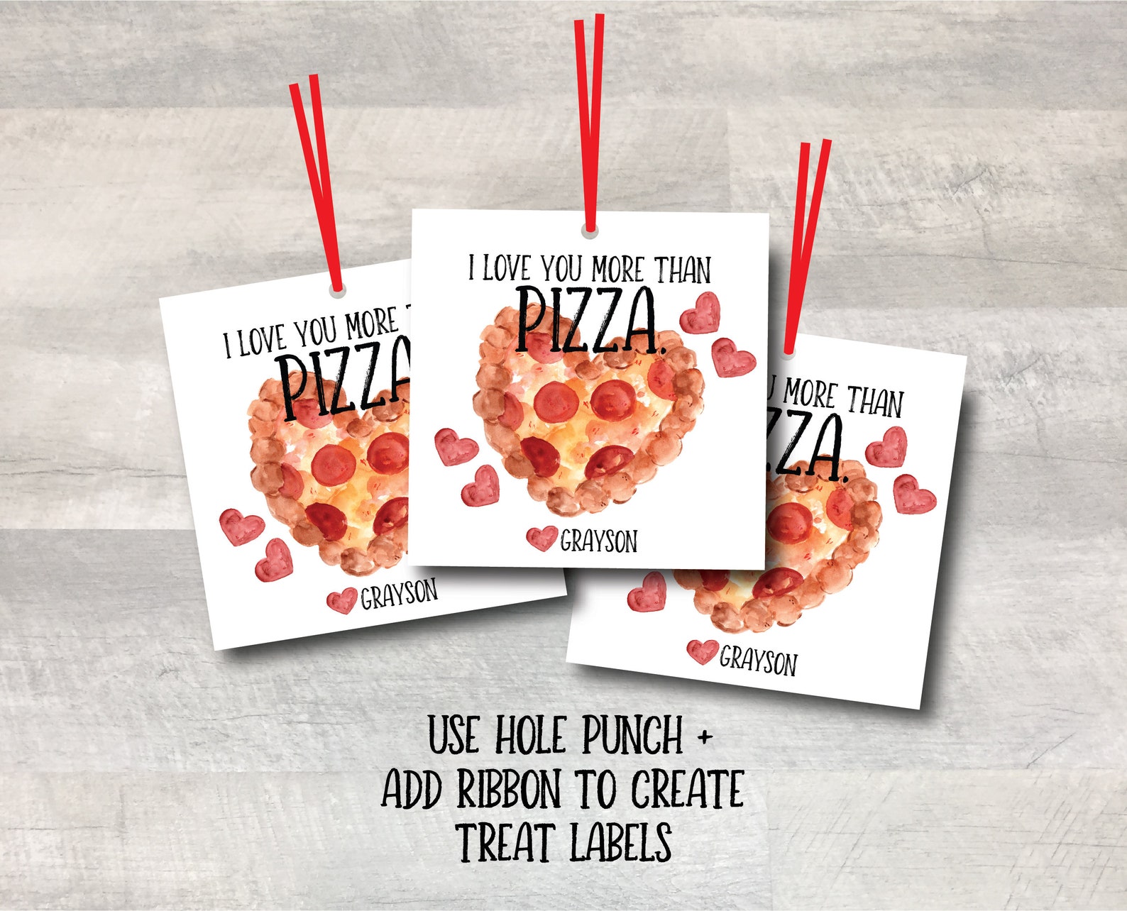 Pizza Valentine Cards - 3"x3" | Printable Valentine Cards | Digital ...