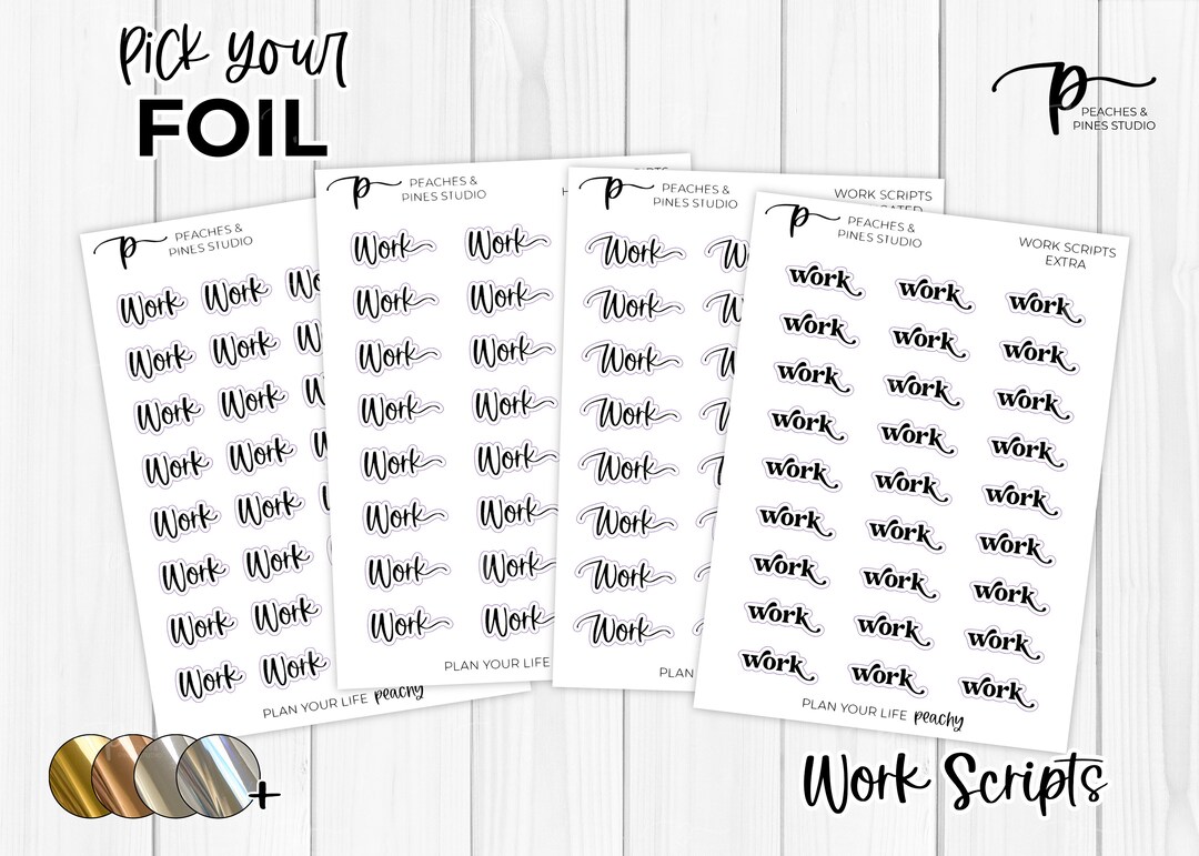 Work Foiled Scripts Planner Stickers Functional Reminder Foil Colors ...