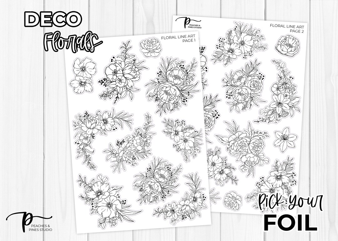 Floral Line Art Foiled Stickers Planner Stickers Functional Reminder ...