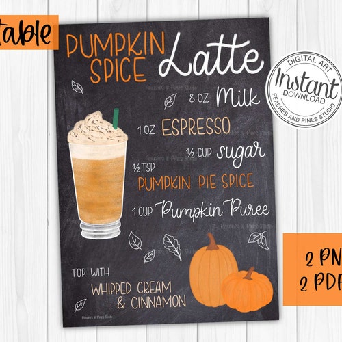Pumpkin Spice Latte Sign Fall Coffee Bar Hot Cocoa Print - Etsy