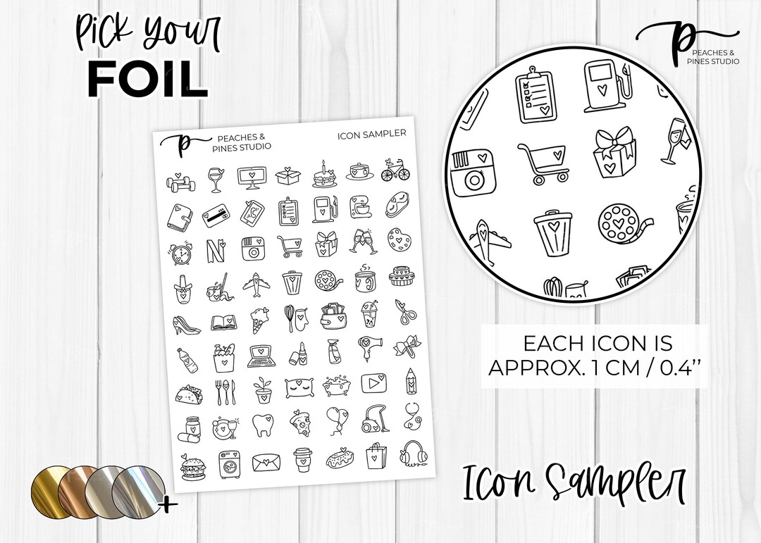 Icon Sampler Foiled Stickers Planner Stickers Functional Reminder Foil ...
