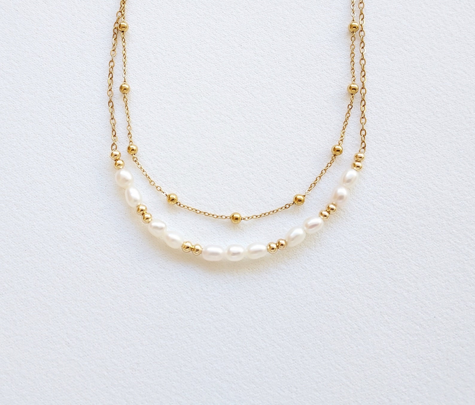 Double Row Necklace, Natural Freshwater Pearl Necklace, White Pearl ...