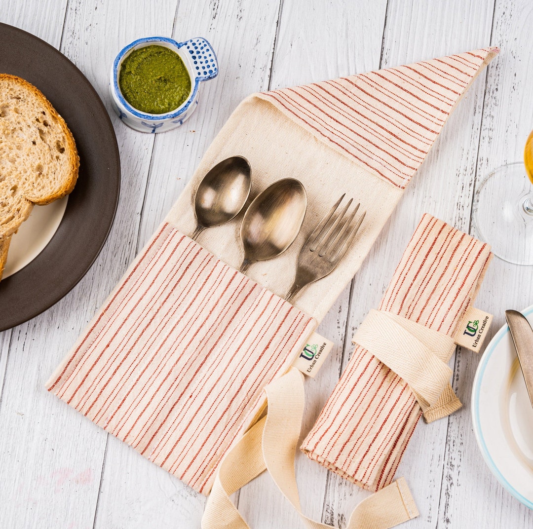 Travel Organiser Cutlery Roll up in Heirloom Organic Indian Cotton in ...