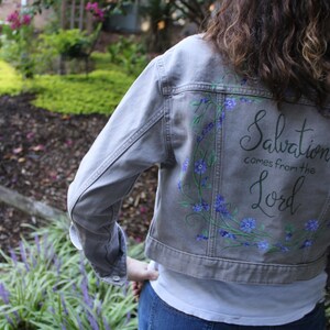 Hand Painted Beije Upcycled Jean Jacket ~ Purple Wildflower Wreath ...