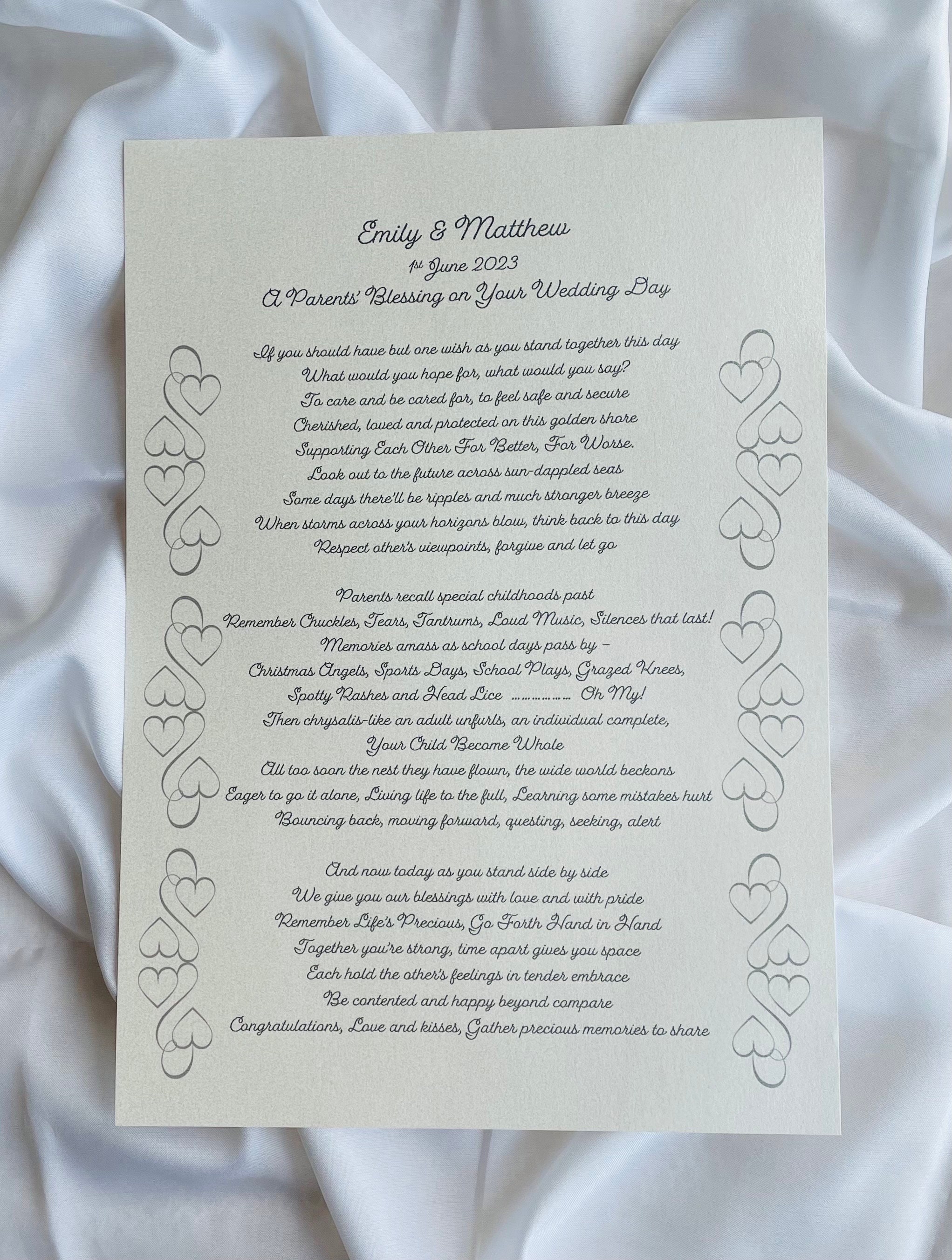 Personalised Wedding Poem for Bride and Groom From Parents - Etsy UK
