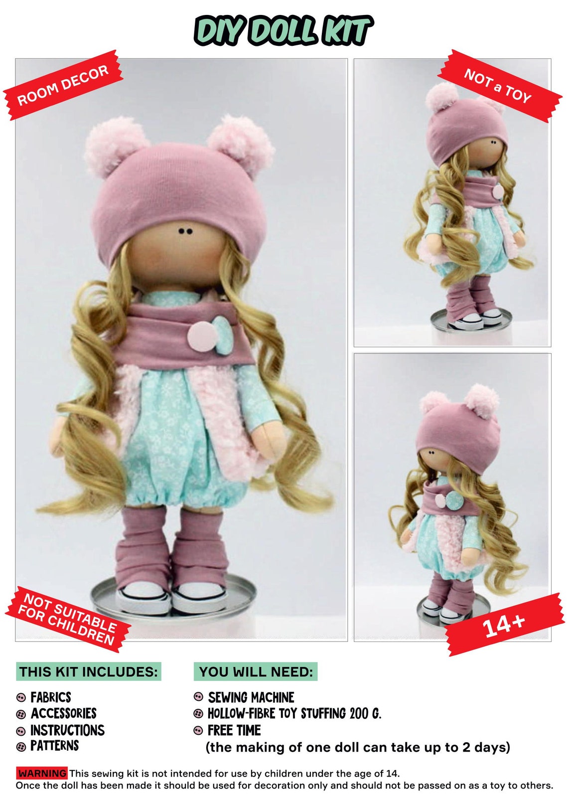 Pdf Tutorial Doll Sewing Pattern Book Make Your Own Textile Rag Doll