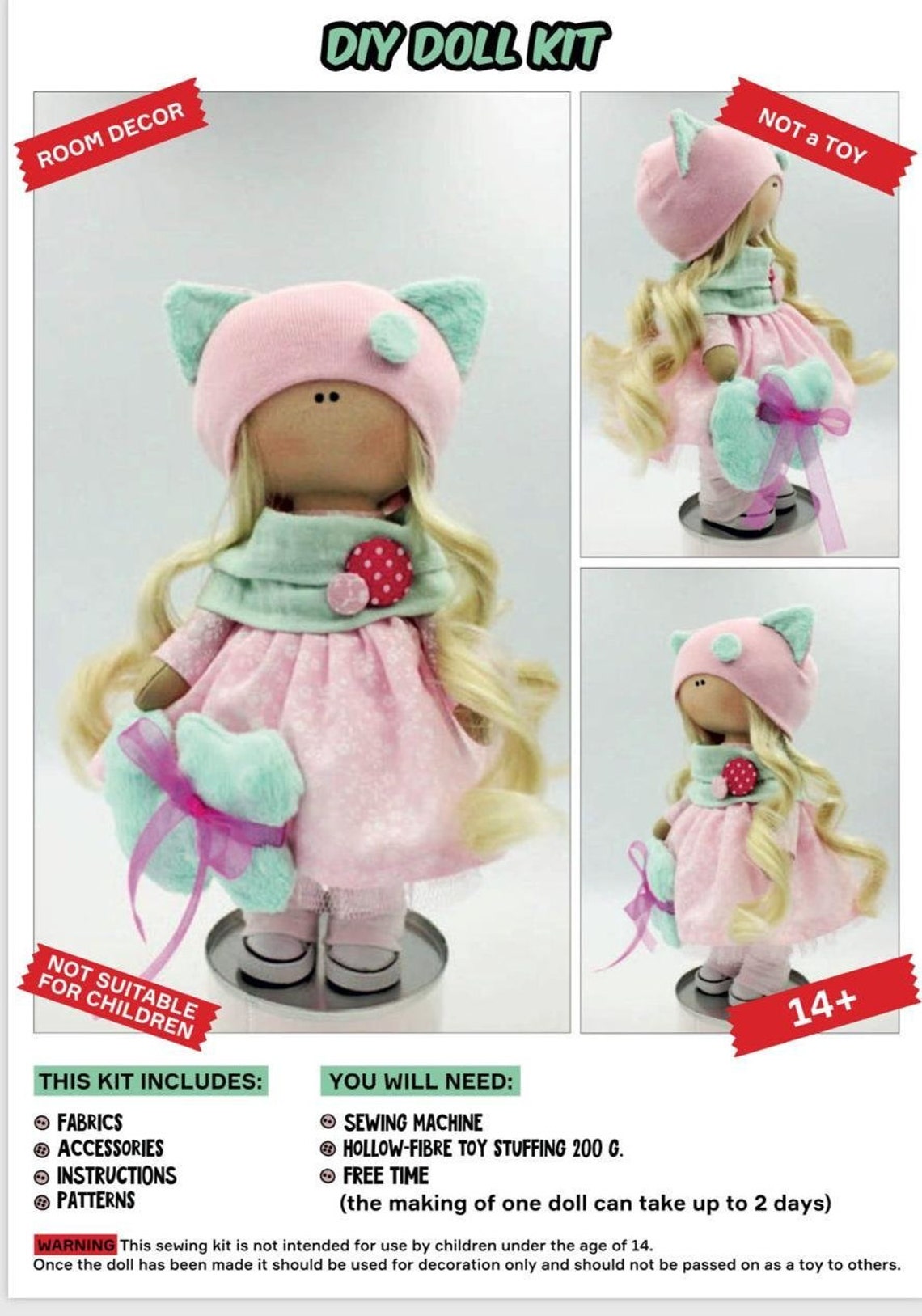 DIY Doll Kit Make Your Own Interior Doll Sewing Kit Pattern | Etsy