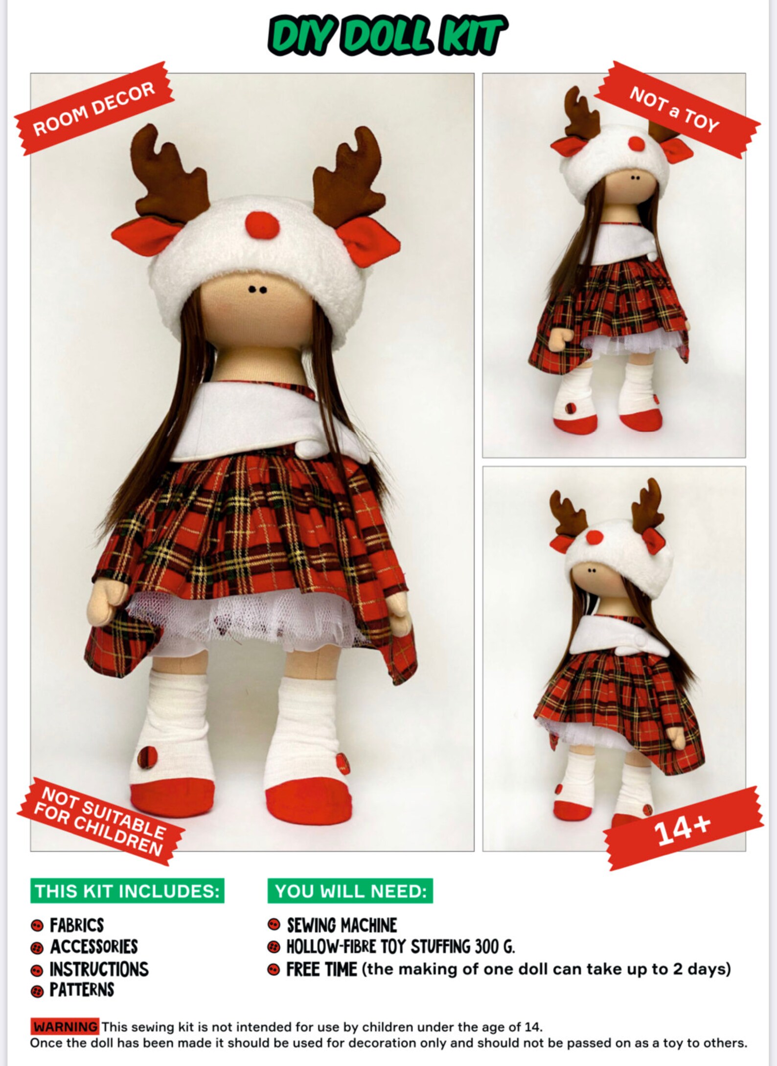 Doll Sewing Kit DIY Make Your Own Textile Rag Doll Christmas - Etsy