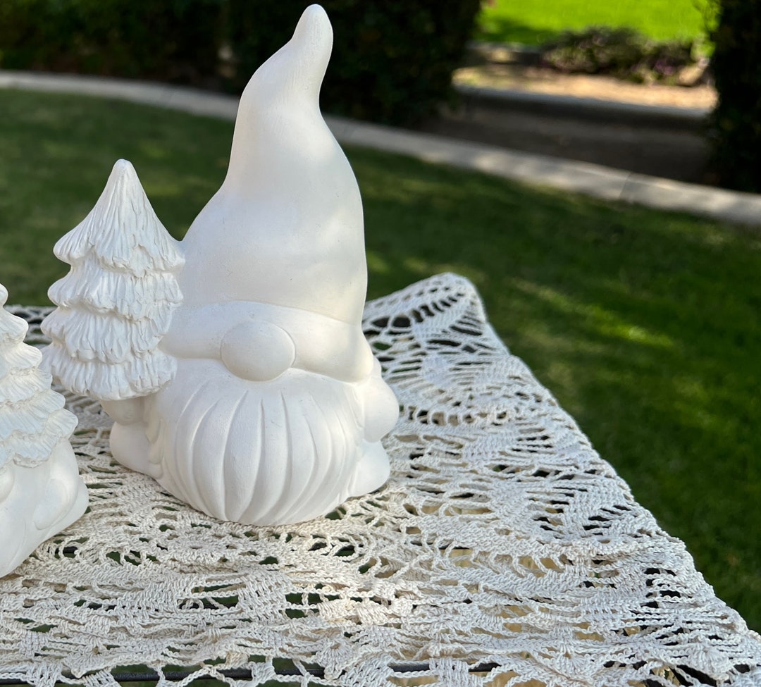 Gnome With Tree Figure Ceramic Bisque Holiday Christmas Decor Ready to ...