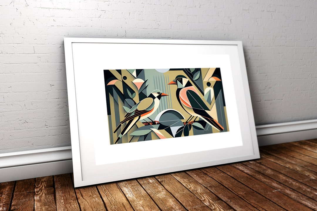 Art Deco Birds Modern Cutouts Art Print Black, Green, Yellow Colors ...