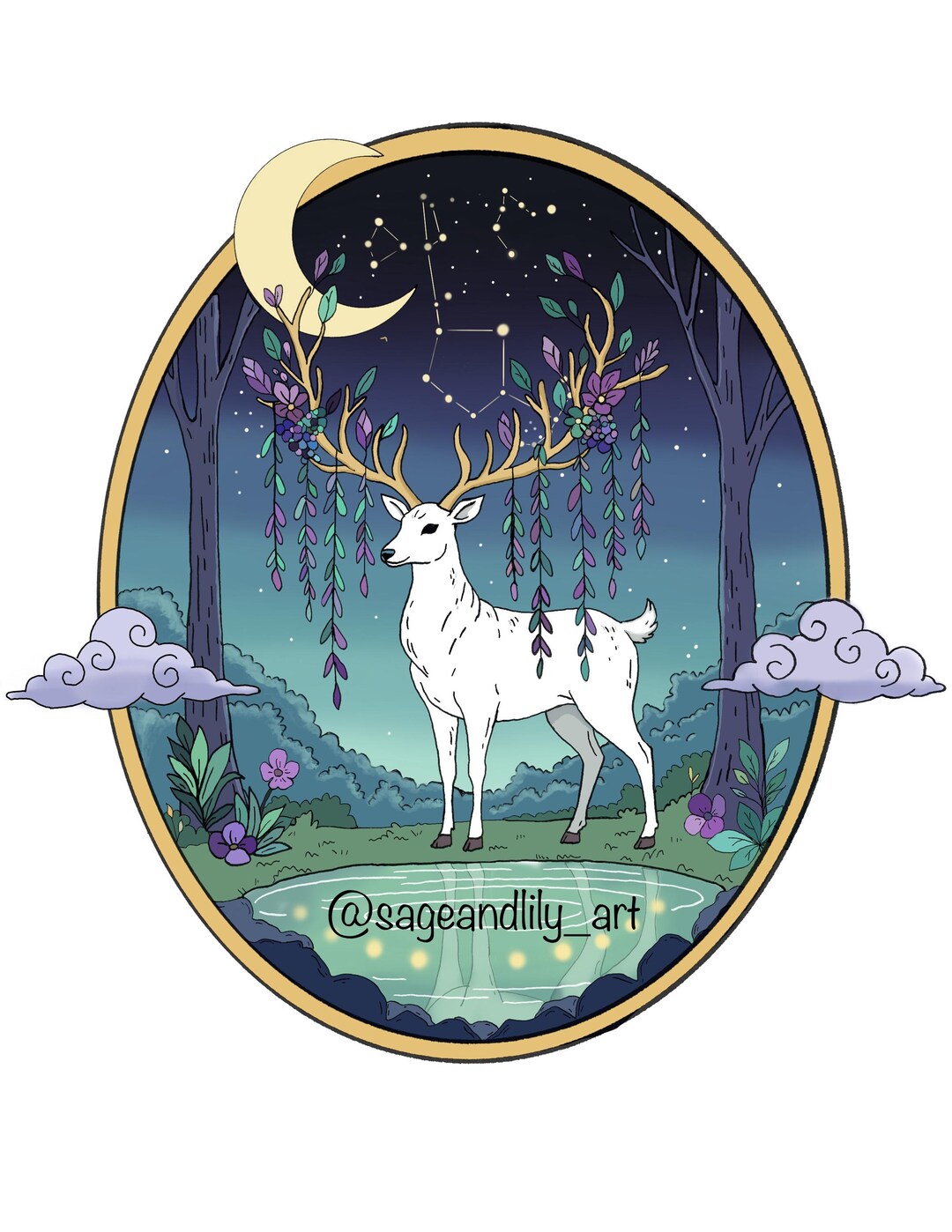 The Forest Guardian - Celestial White Stag Art Print, Mystical Forest ...