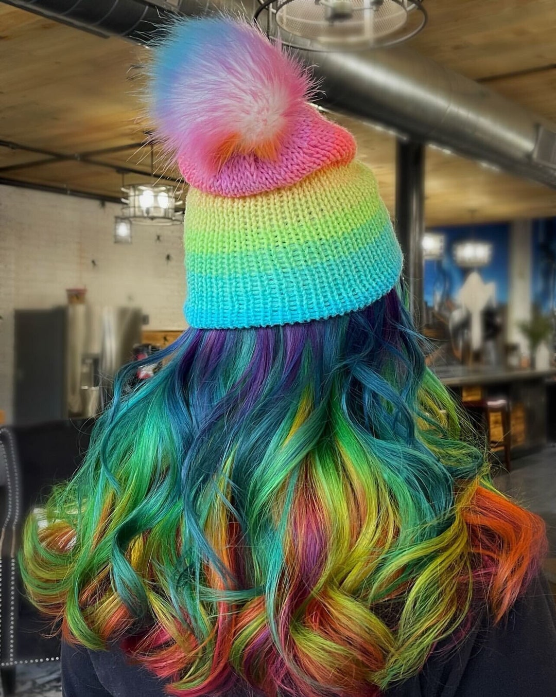 Rainbow Knit Beanie (with Pom Option) - Adult & Child Sizes - Etsy