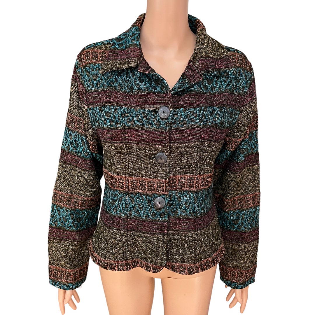 Flashback Vintage Jacket Metallic Purple Red Brown Gold Button Front XL ...