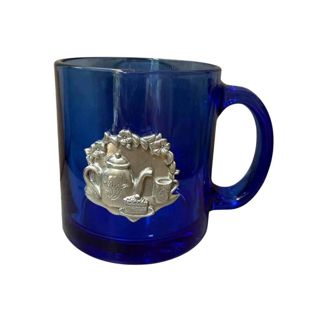 Vintage Cobalt Blue Glass Pewter Flower Watering Pot Coffee Tea Hot ...