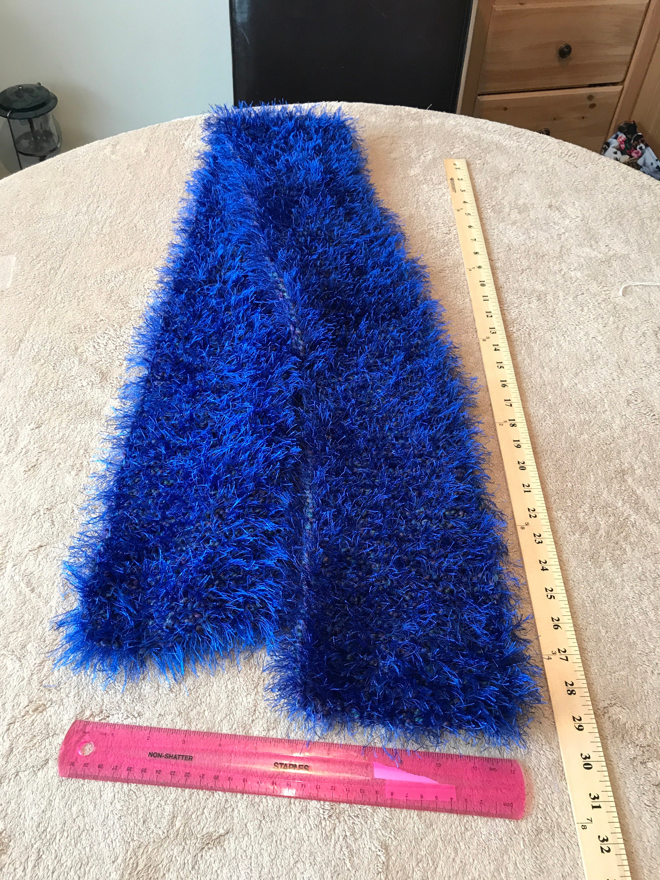 Navy Blue and Purple Fuzzy Scarf - Etsy