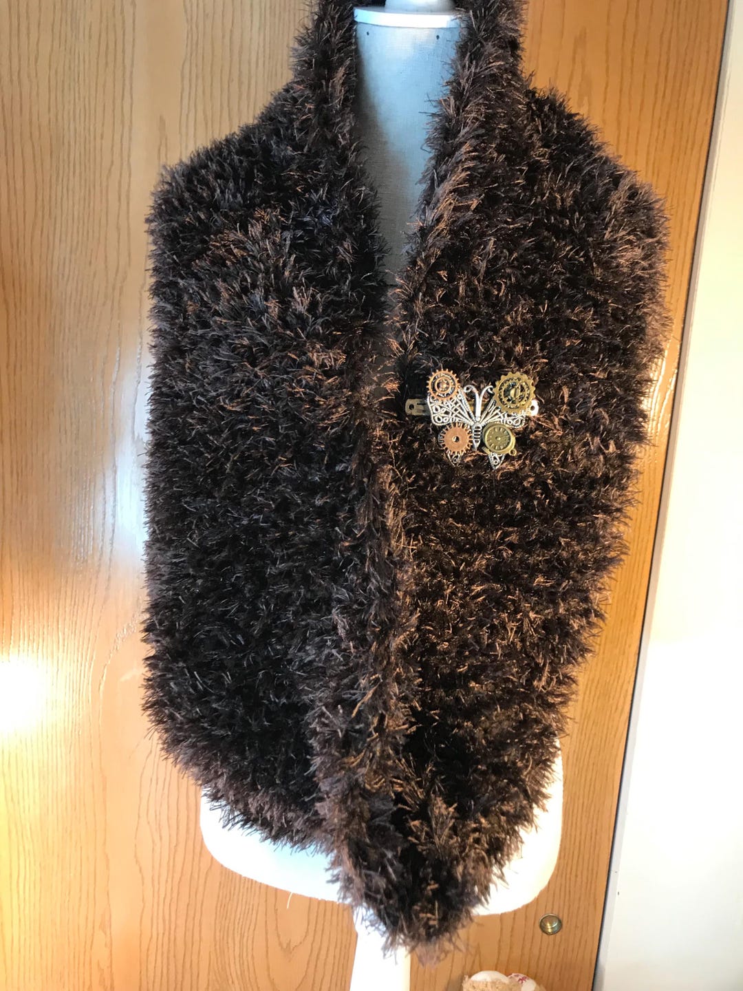 Dark Brown Furry Infinity Scarf - Etsy