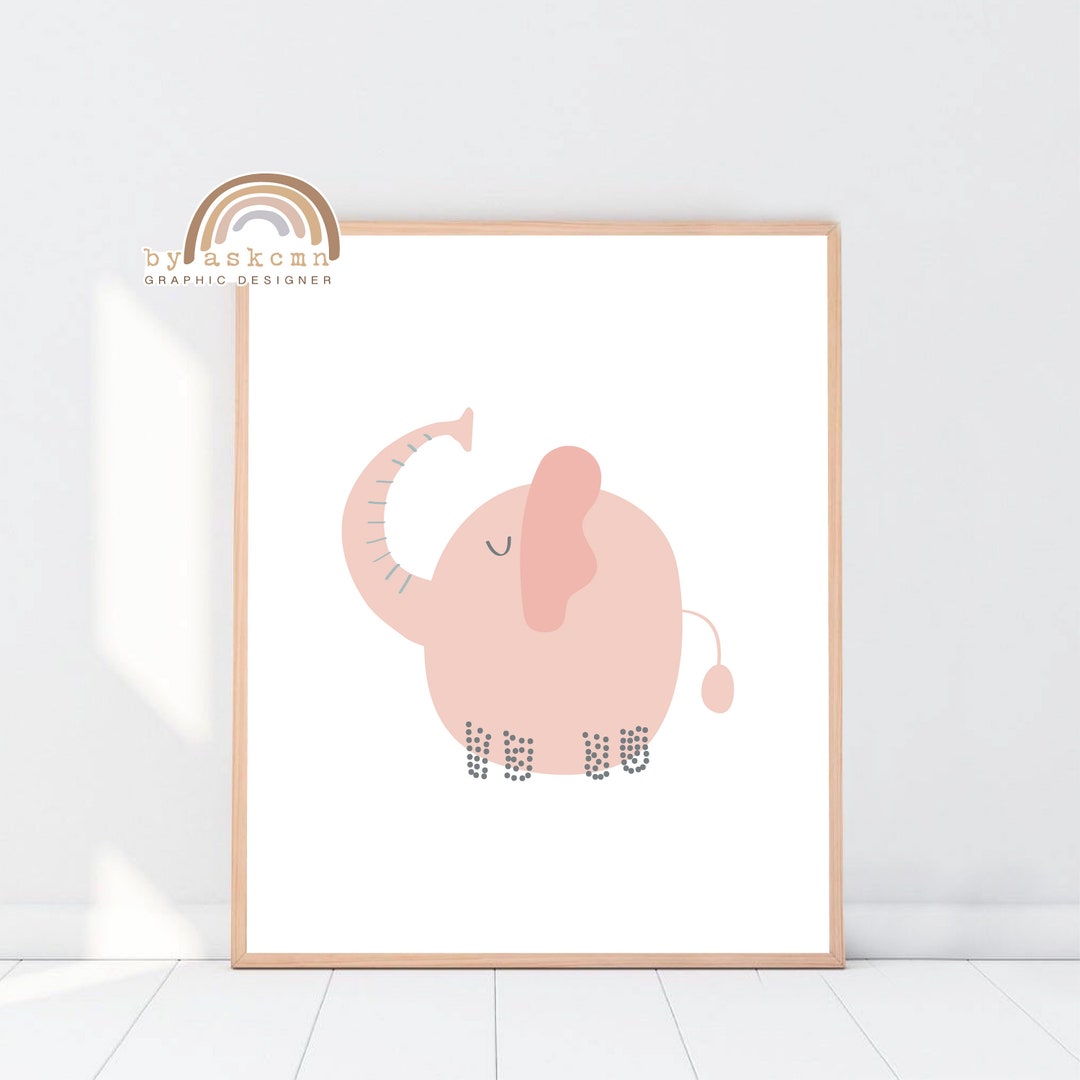 Pink Elephant Poster, Baby Animal Print, Baby Room Poster, Nursery ...