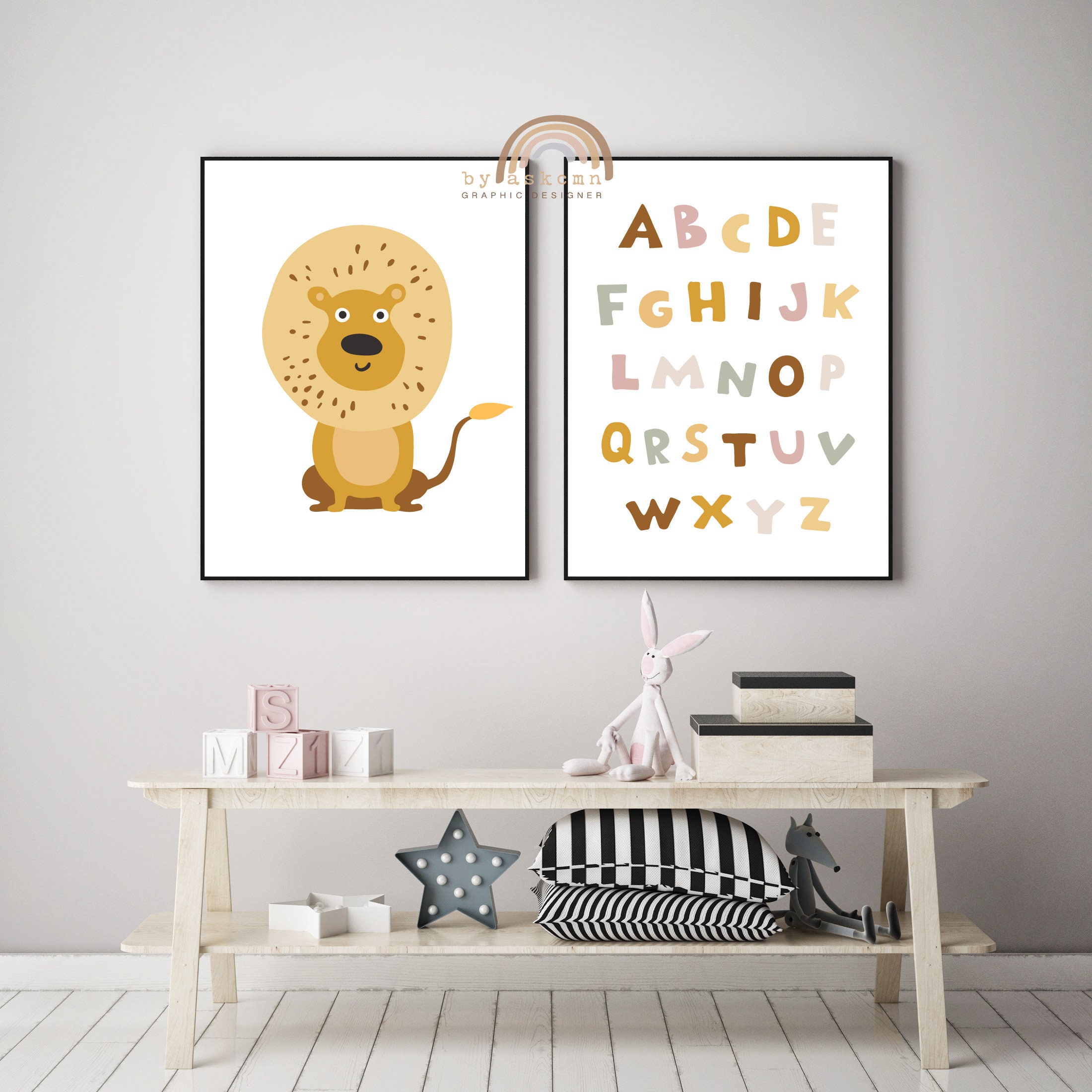 Set of 2 Poster, Lion Poster, Alphabet Poster, Baby Room Poster ...