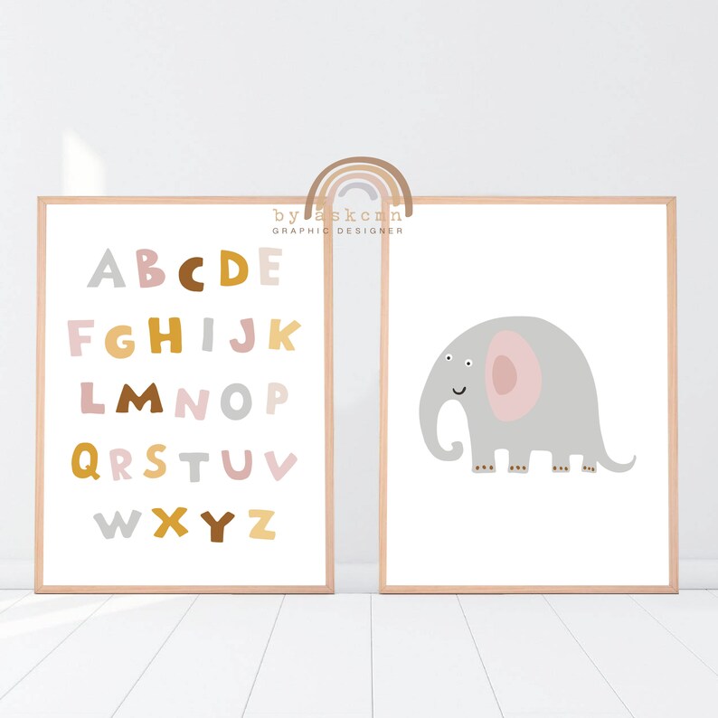 Set of 2 Poster, Elephant Poster, Alphabet Poster, Baby Room Poster ...