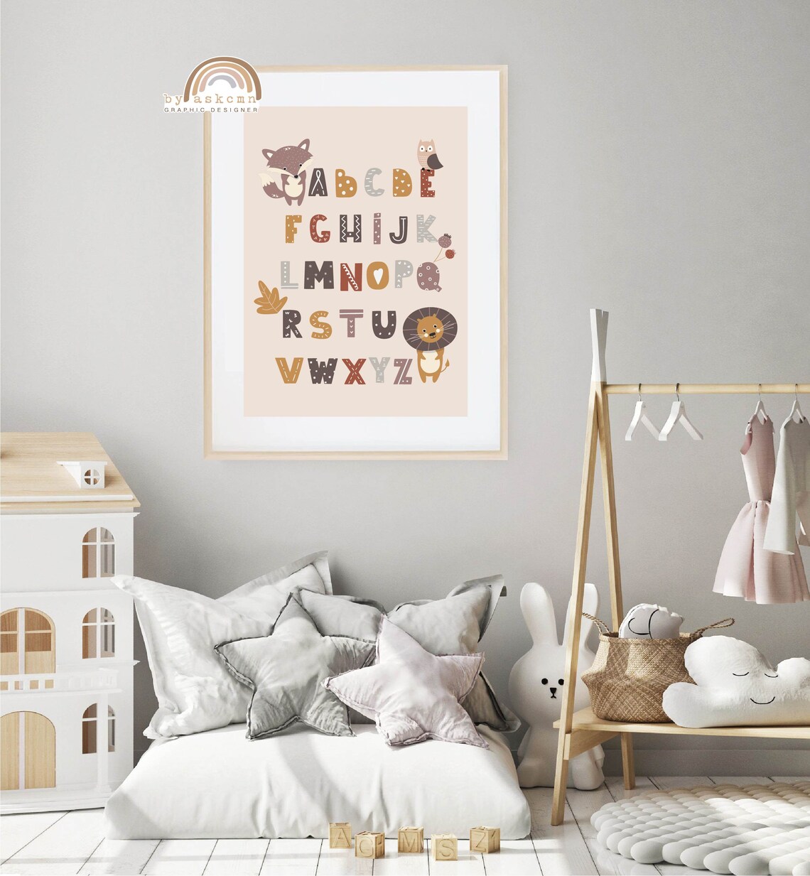 ABC Print, Neutral Alphabet Poster, Nursery Wall Art, Animal Print, ABC ...