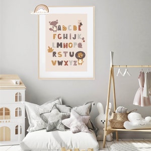 ABC Print, Neutral Alphabet Poster, Nursery Wall Art, Animal Print, ABC ...