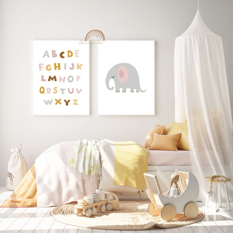 Set of 2 Poster Elephant Poster Alphabet Poster Baby Room - Etsy