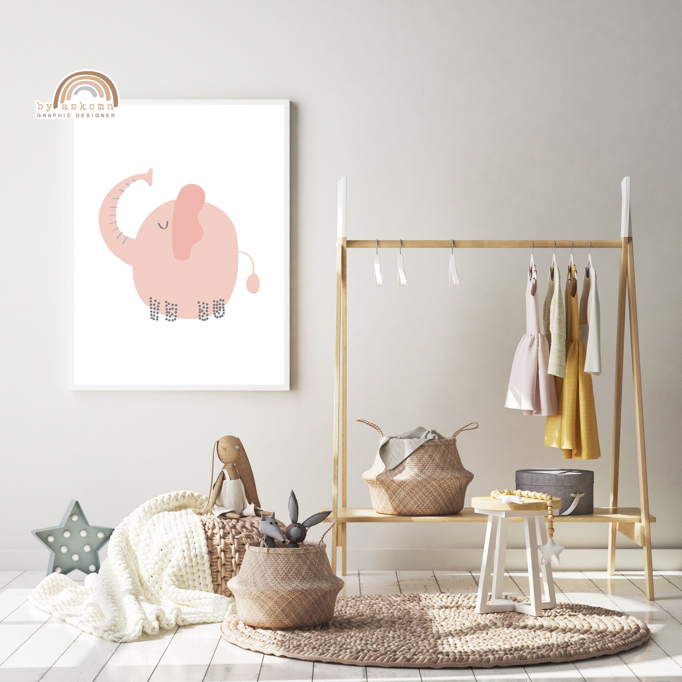 Pink Elephant Poster, Baby Animal Print, Baby Room Poster, Nursery ...